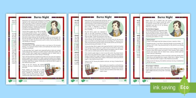 Burns Night Differentiated Reading Comprehension Activity