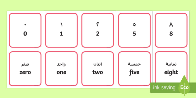 Numerals and Words 0-9 Matching Cards Arabic/English