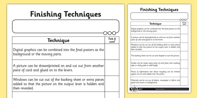Finishing Techniques Worksheet / Worksheet