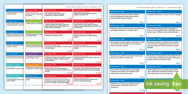 NSW Syllabus ES1 Objectives and Outcomes Stickers