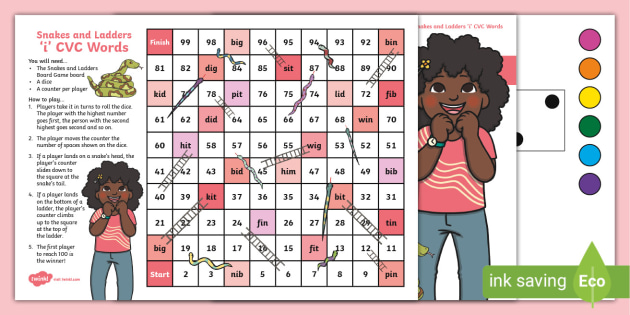 Snakes and Ladders 'i' CVC Words Board Game