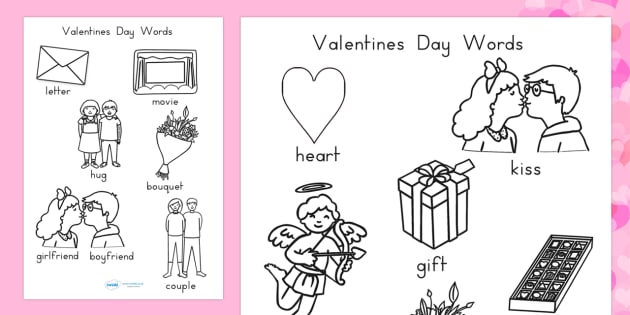 Valentine's Day Words Colouring Sheets - valentines, colour, love