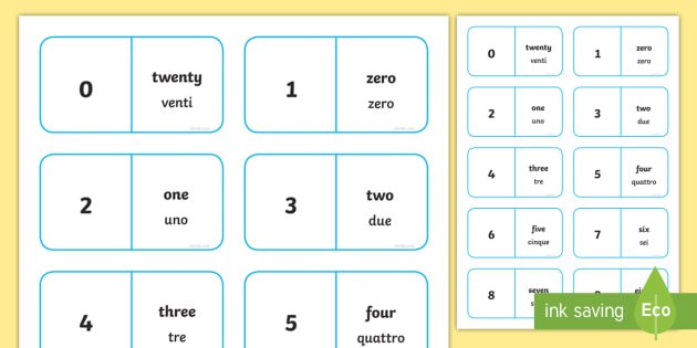 Number Bonds to 20 Dominoes English/Italian