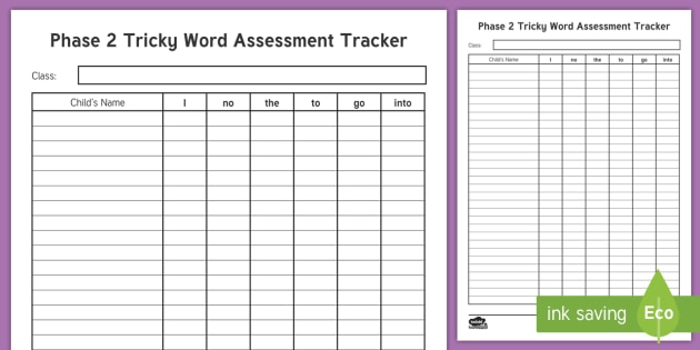 Phase 2 Tricky Words Whole Class Assessment Record