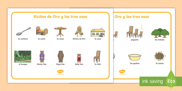 👉 Goldilocks and the Three Bears Word Mat Spanish
