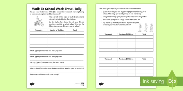 KS1 Let's all Walk to School Week Tally Chart Worksheet / Worksheet