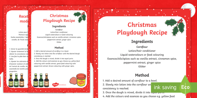 Christmas Playdough Recipe English/French (teacher made)