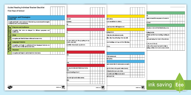 New Zealand First Year of School Reading Individual Tracker Checklist