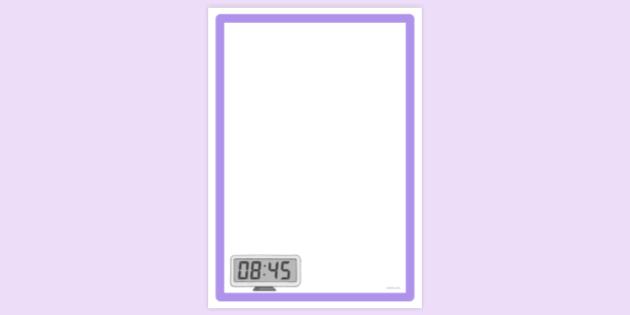 FREE! - Simple Blank Digital Clock Page Border | Page Borders