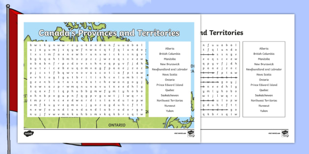 Canada's Provinces and Territories Word Search