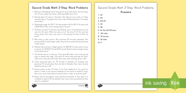 Second Grade 2 Step Word Problems Worksheet Activity Sheet 2