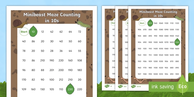 Minibeast Counting in 10s Maze - minibeasts, counting games, maze
