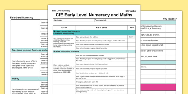 Numeracy and Mathematics CfE Early Level Tracker