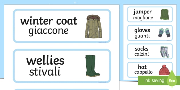 Winter Clothes Word Cards English/Italian - Winter Clothes Word Cards