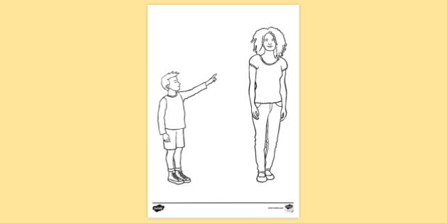 FREE! - Child Pointing at Woman Colouring Sheet | Colouring Sheets