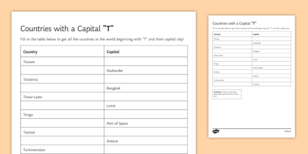 Capitals T Geography Club Worksheet / Worksheet, worksheet