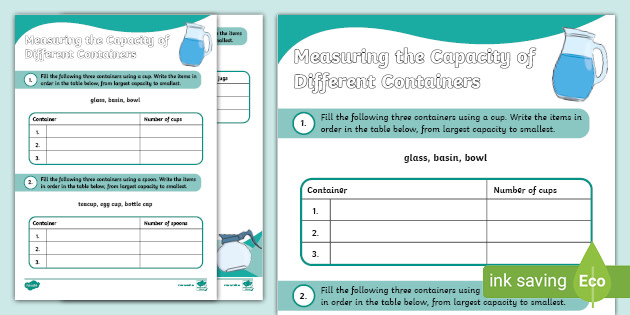 Measuring Capacity with Non-Standard Units Activity Sheet