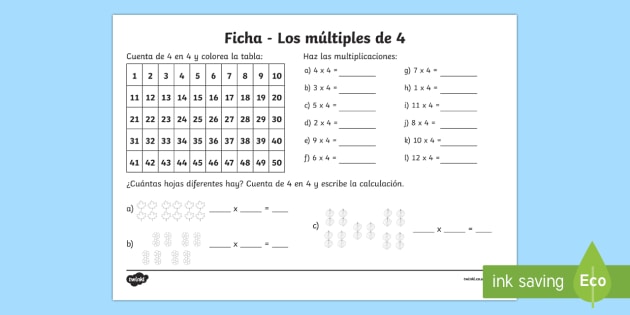 Los multiples de 4 Ficha de actividad