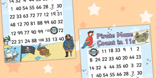 Pirate Themed Counting in 6s Maze Worksheet - pirates, count