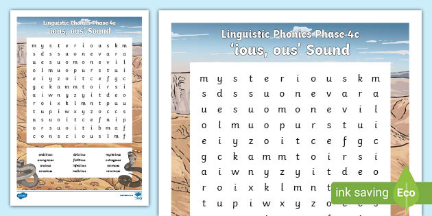 Linguistic Phonics Phase 4c 'ious, ous' Word Search