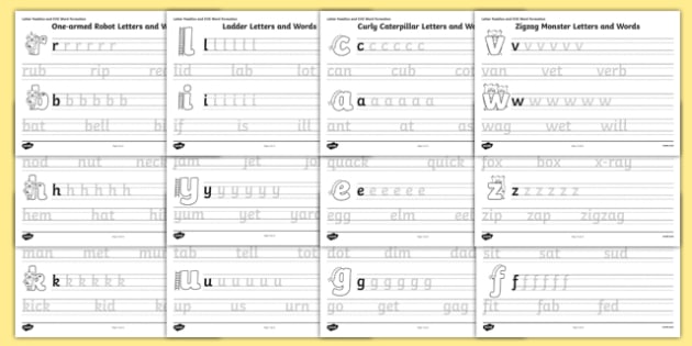 Handwriting Worksheets Printable CVC Words Letters