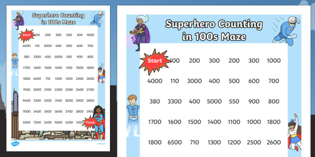 Superhero Themed Counting in 100s Maze (teacher made)