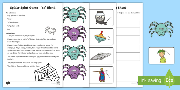 Spider Splat 'sp' Blend Game (teacher made)