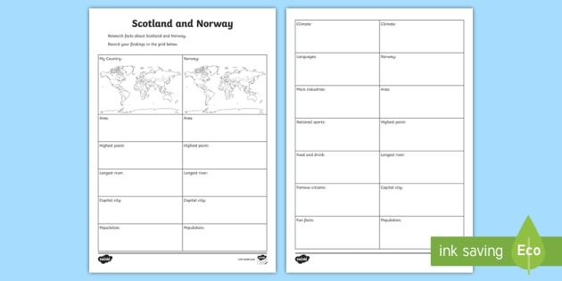 Scotland and Norway Comparison Research Worksheet