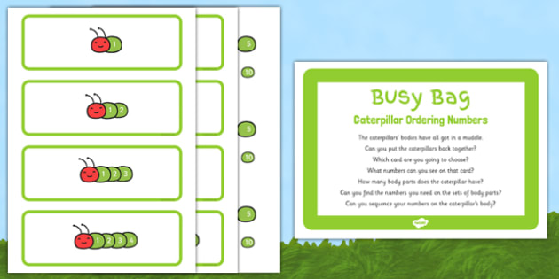 EYFS Caterpillar Ordering Numbers Busy Bag Prompt Cards