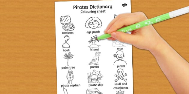 Pirates Dictionary Colouring Sheet - ESL Pirates Resources