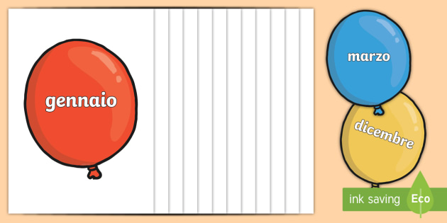 Italian Months of the Year on Balloons | Twinkl