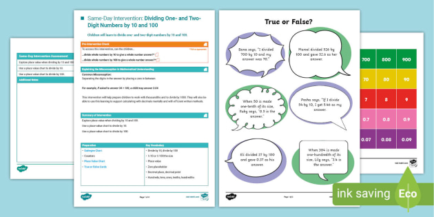 👉 Y4 Intervention : Dividing 1- or 2-Digit Numbers by 10 & 100