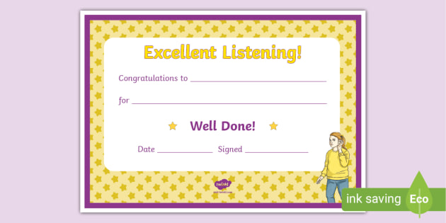 Good Listening Certificate (teacher made)