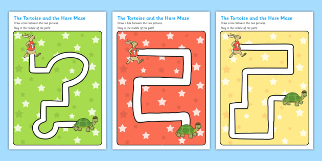 The Tortoise and The Hare Pencil Control Path Worksheets