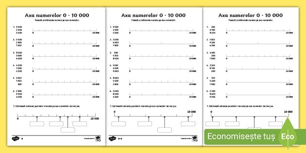 Axa numerelor 0 - 10 000 – Fișă de lucru diferențiată