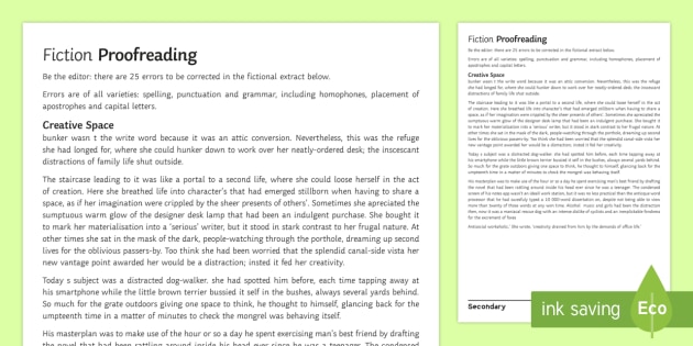 GCSE 'Creative Space' Proofreading Differentiated Worksheets