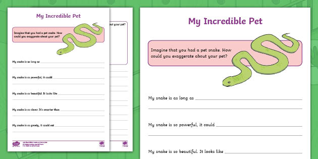 My Incredible Pet - Exaggeration Writing Worksheet