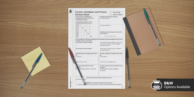 👉 Factors, Multiples and Primes Review Sheet