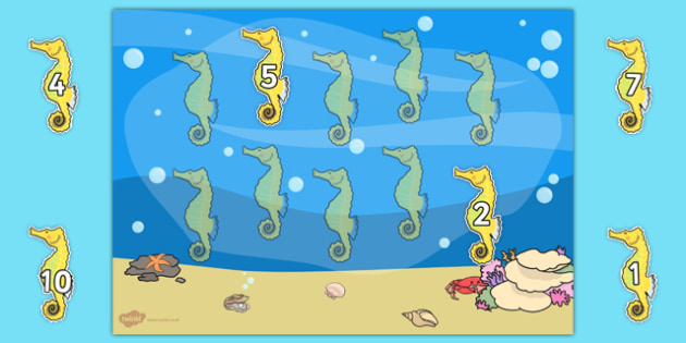 Under the Sea Themed 1-10 Number Ordering Activity (Seahorses)