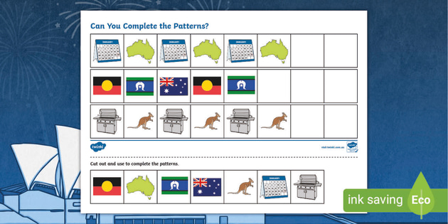 Australia Day Complete The Pattern Worksheets - EYLF
