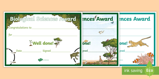 Year 3-4 Biological Sciences Certificates (teacher made)
