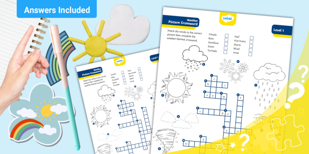 Weather Themed Fun Picture Crossword Puzzle - Kids Puzzles
