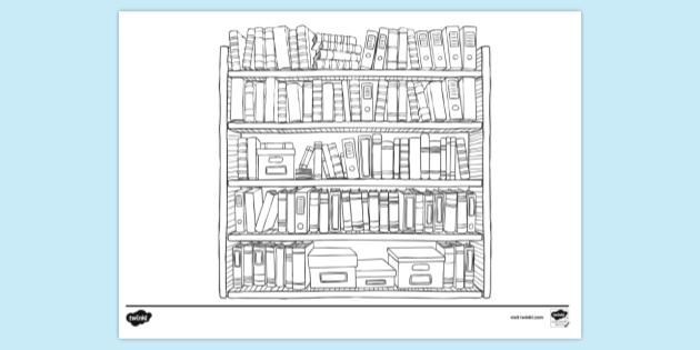 FREE! - Coloured Books on Bookshelf Colouring Sheet