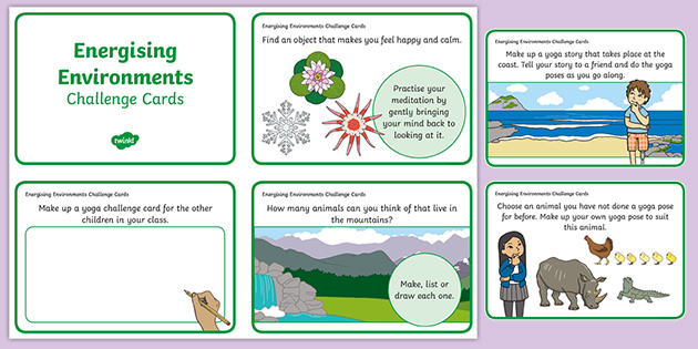 Yoga for Wellbeing - KS1 Energising Environments - Challenge Cards