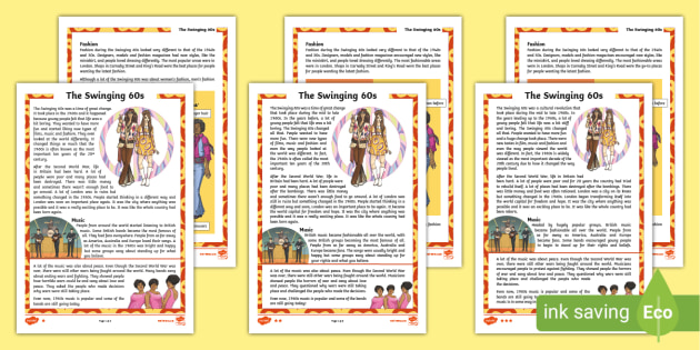 LKS2 The Swinging 60s Differentiated Reading Comprehension Activity