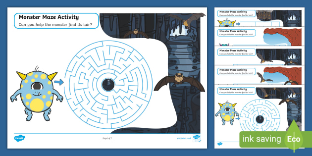 FREE! - Monster Maze Activity Worksheets (teacher made)