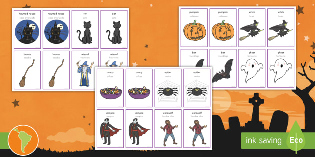 Halloween Pairs Matching Game English/Spanish - Halloween Pairs ...