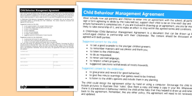 FREE! - Child Behaviour Management Agreement for Childminders
