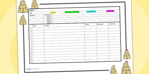 Seaside Themed Editable Mid Term Planning Template - lesson plan