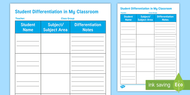 Student Differentiation Planner (teacher made)